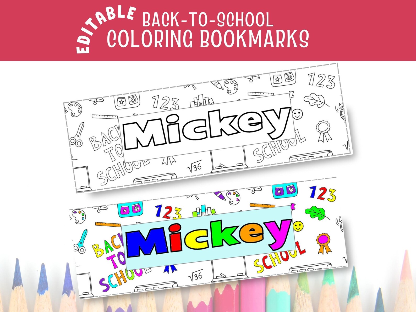 Back-to-school Coloring Bookmarks | Editable Canva Template | Printable ...