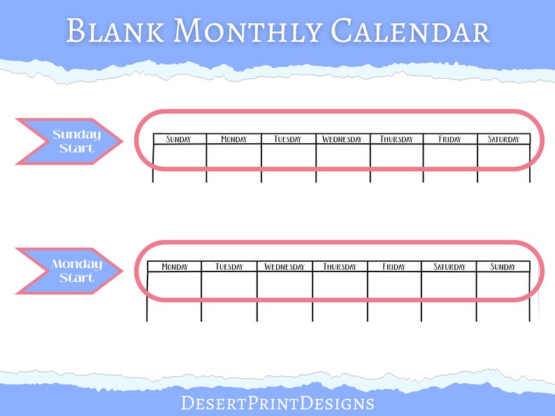 Blank Monthly Calendar Printable Editable Instant Download Landscape ...