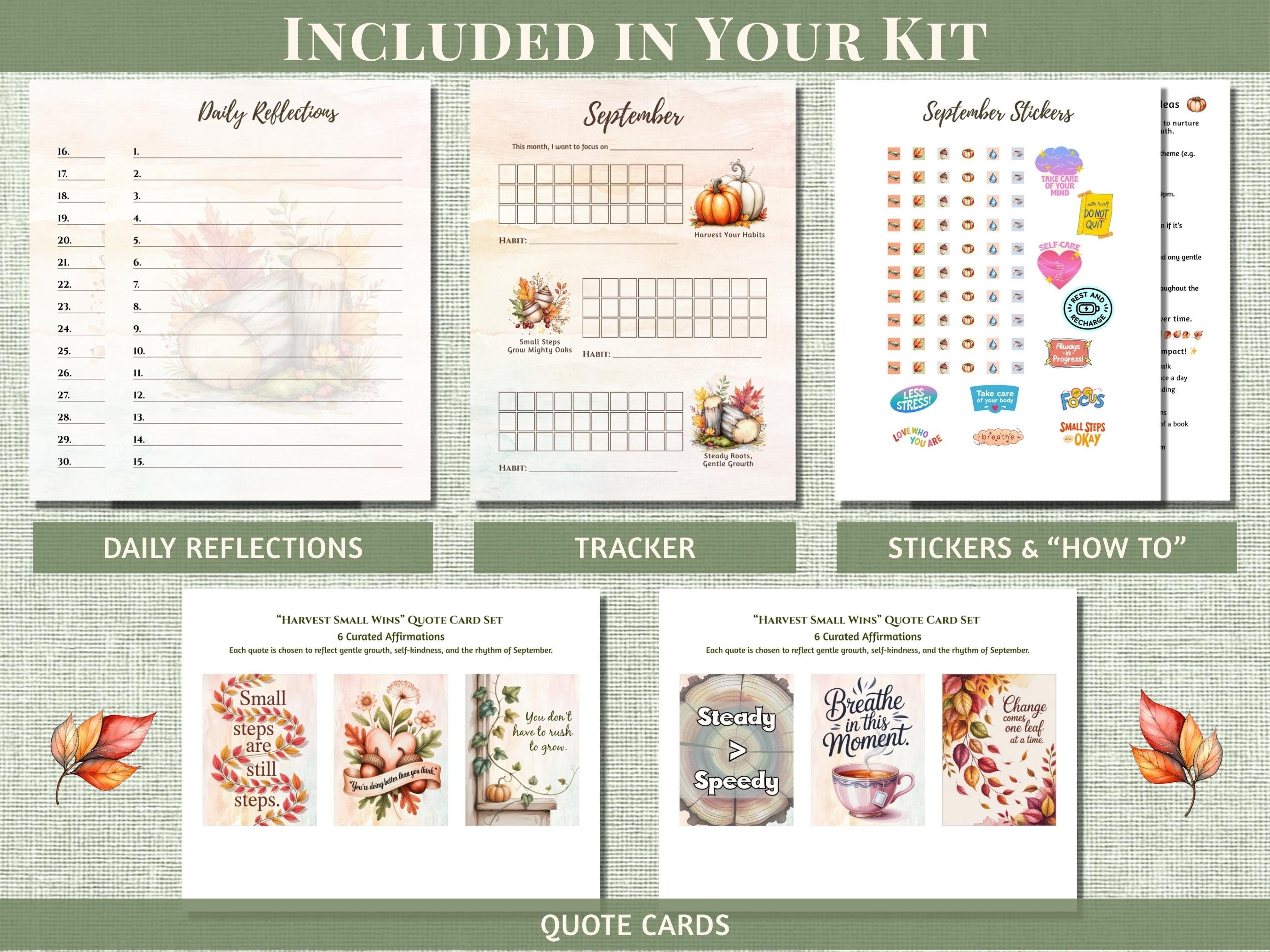 September Habit Tracker Kit: Daily Reflections, Quote Cards & Stickers ...