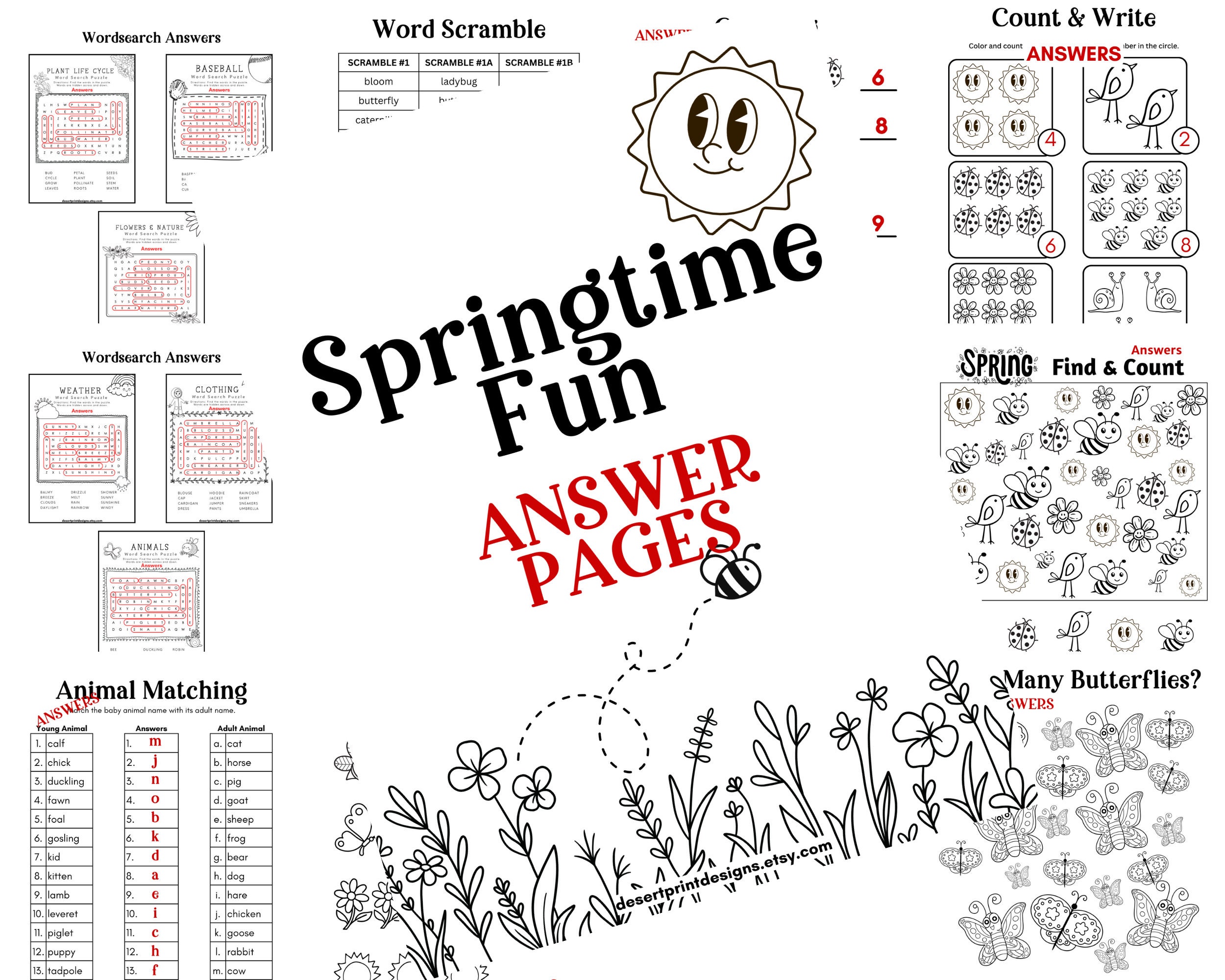 Spring Activity Printable Bundle, Spring Coloring Pages, Spring Word ...