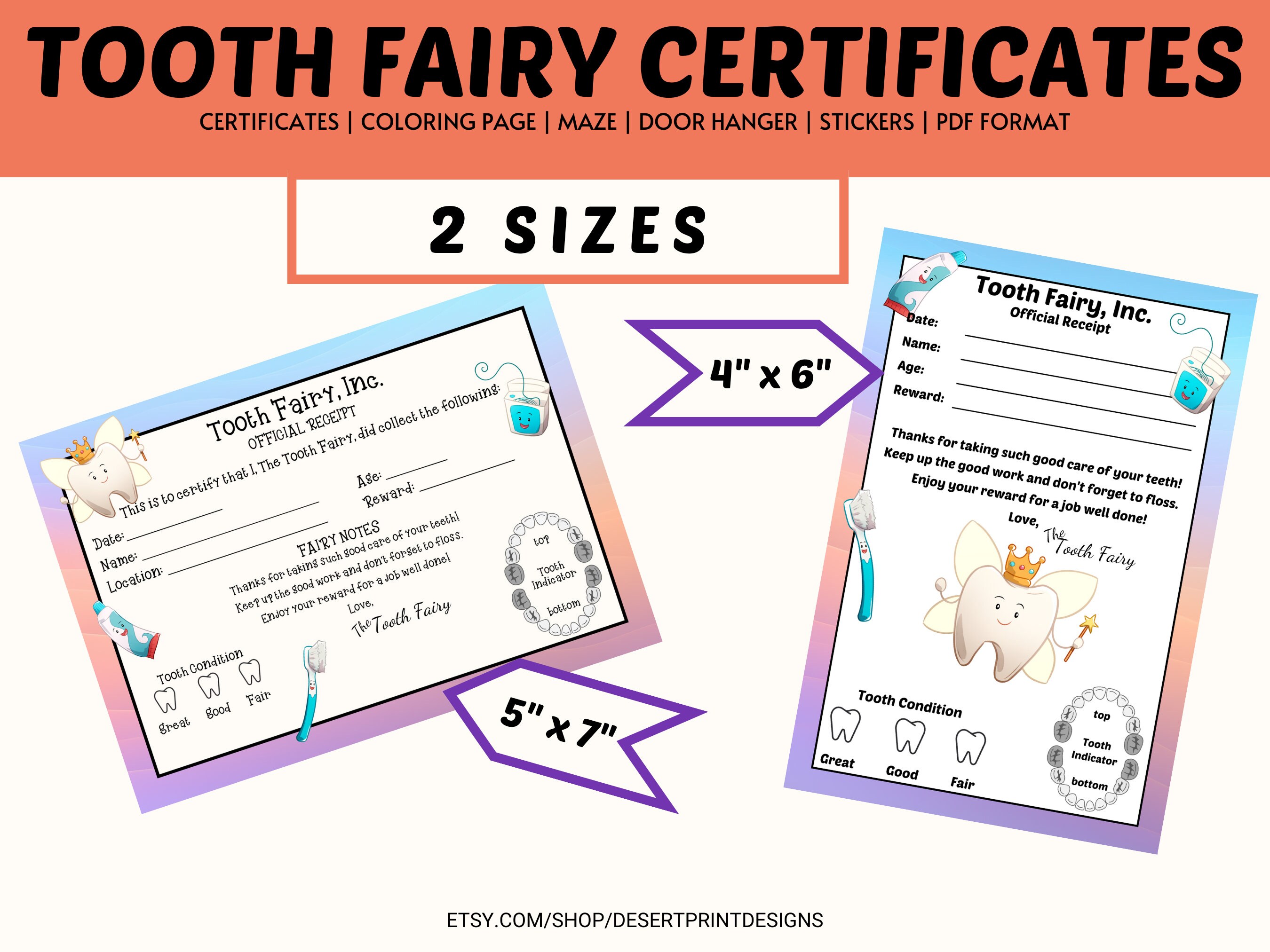 Printable Tooth Fairy Kit (certificates, Door Hangers, Stickers ...