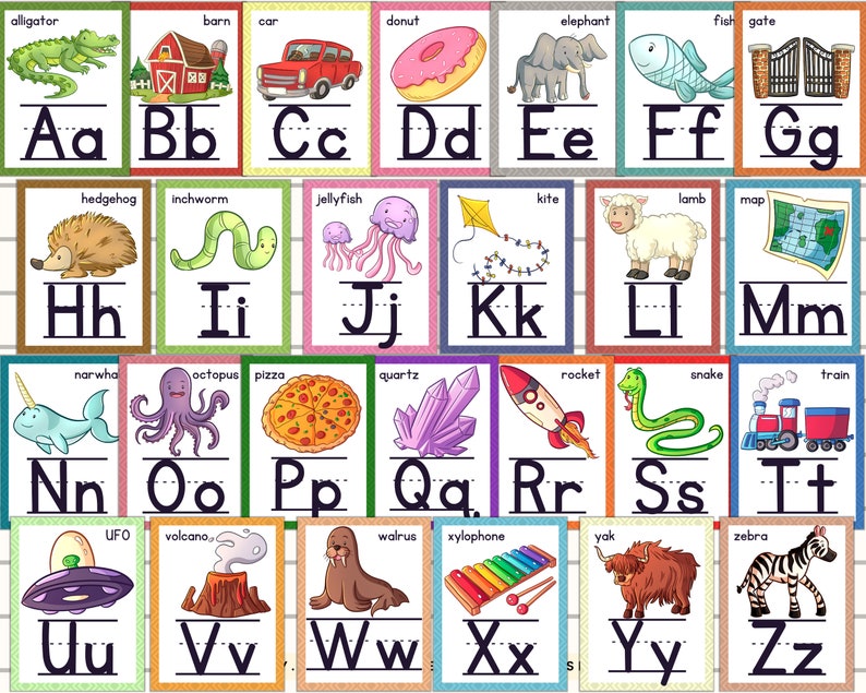 Cute Cartoon Alphabet Posters - Etsy