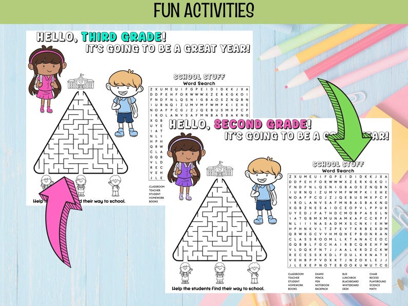 Back-to-school Activity Pages | 2nd and 3rd Grade | Word Search | Maze ...