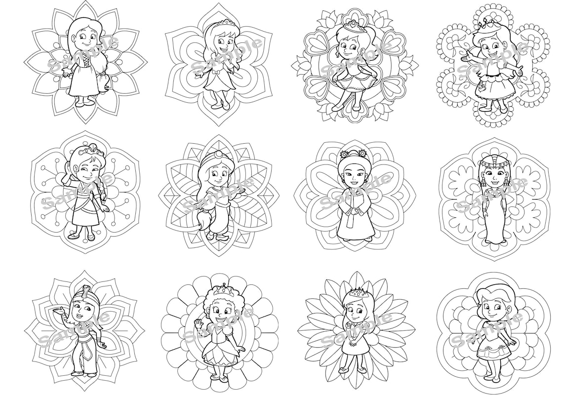 Coloring Pages for Kids: Princess Mandalas Vol 1. 12 Mandalas Coloring ...