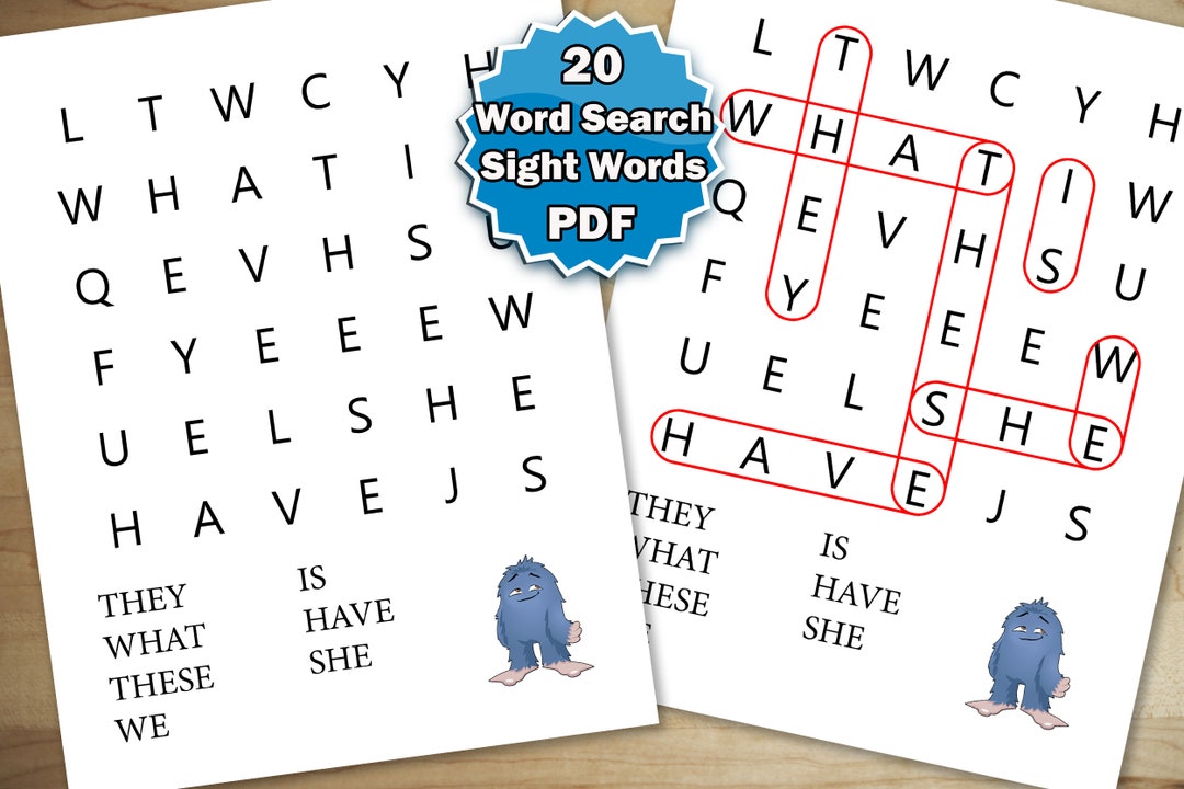 Fry's First Hundred Sight Word, 20 Word Search for Kids, Sight Words ...