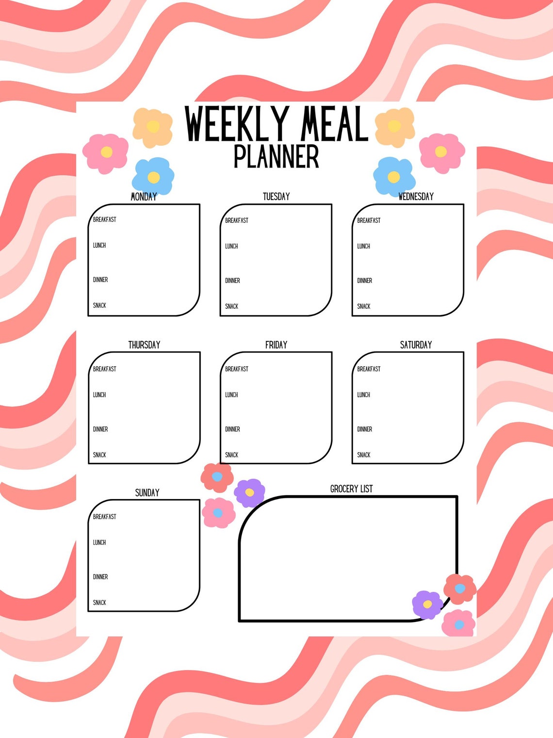 Weekly Meal Planner PDF Printable - Etsy