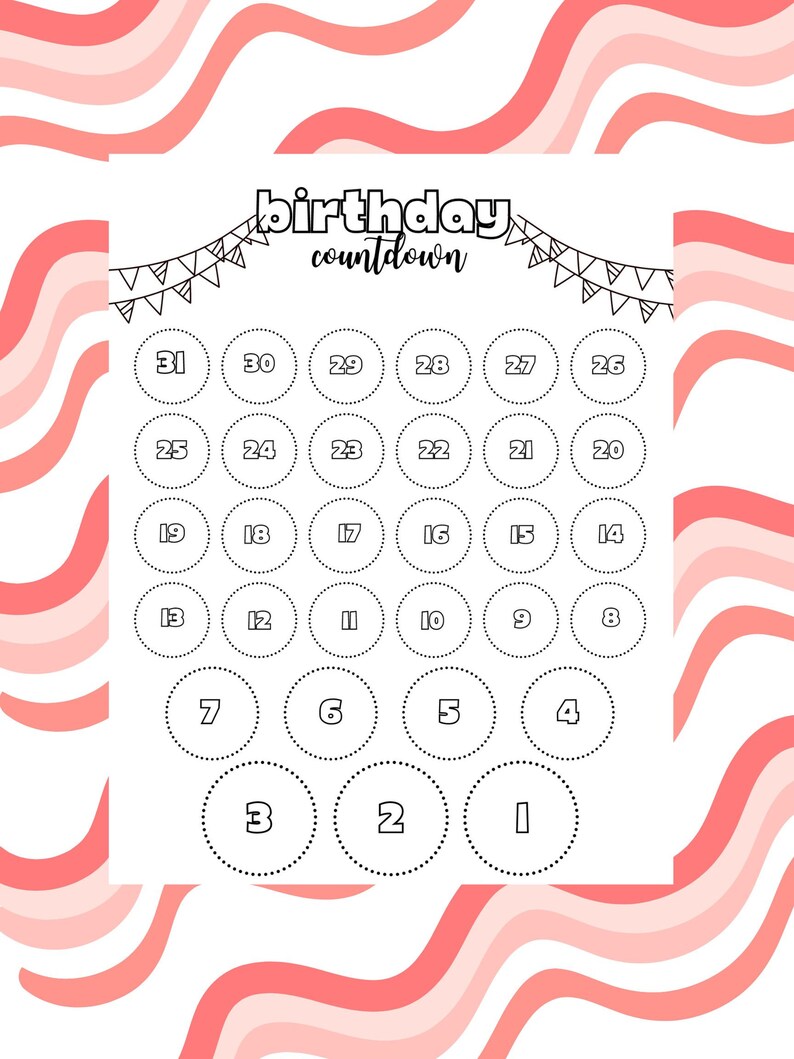 Birthday Countdown Printable - Etsy Birthday Countdown Printable - Etsy
