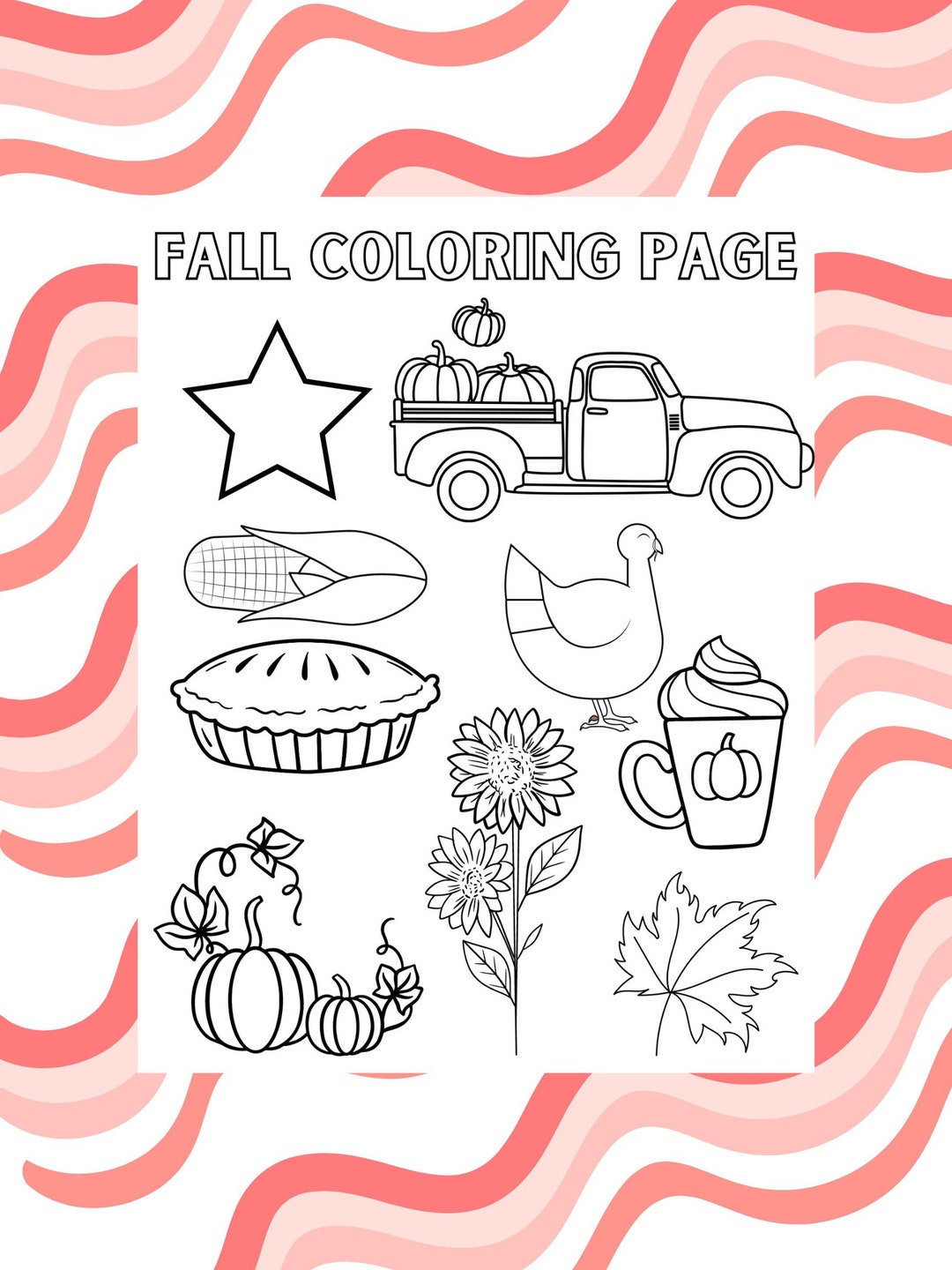 Fall Coloring Printable PDF - Etsy