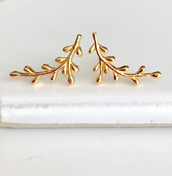 Olive leaf climber earrings gold store