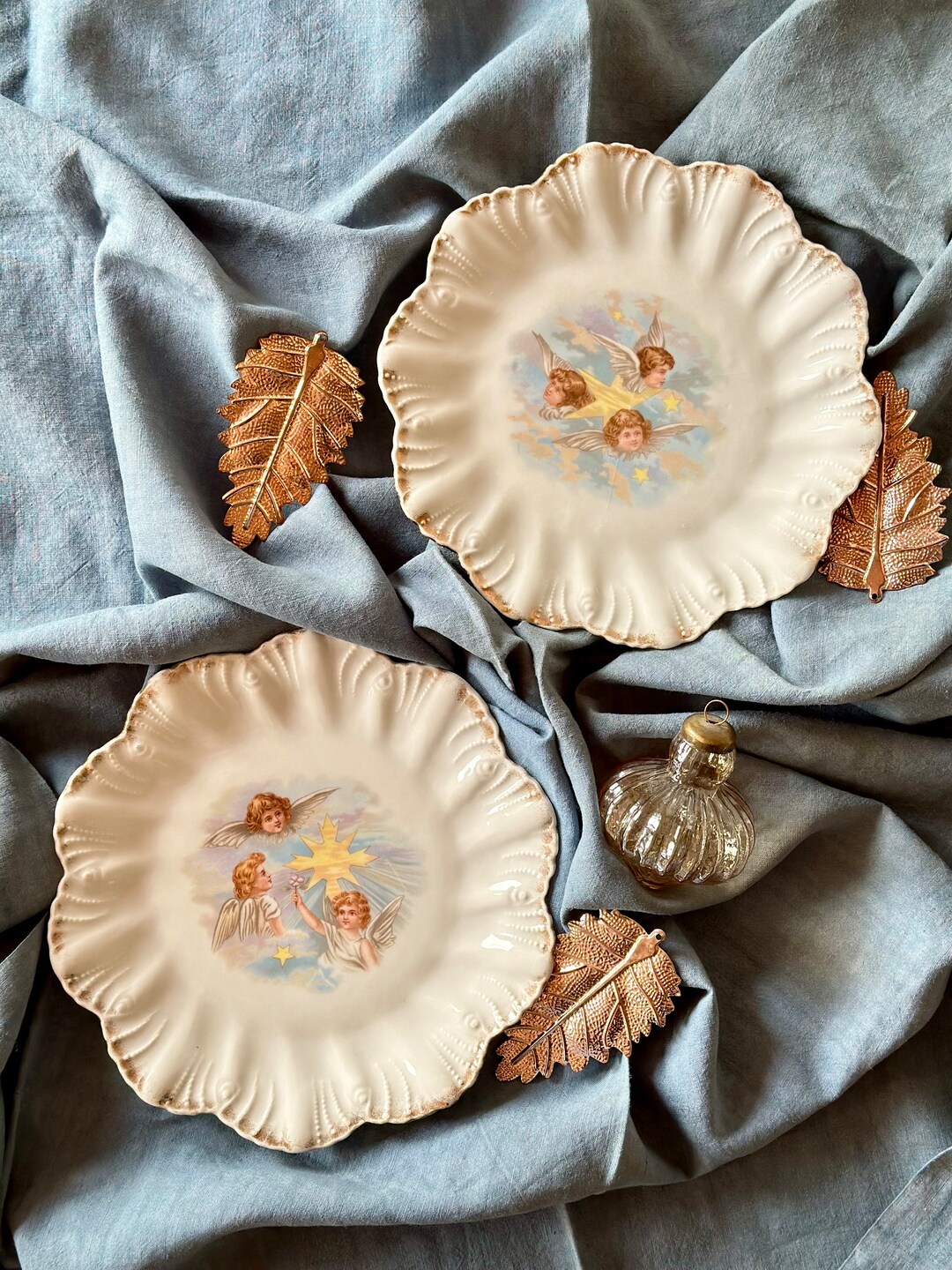 Vintage ANGEL STAR PLATES, Pair, Cherub, Kitchenalia, Wall, Mince Pies ...