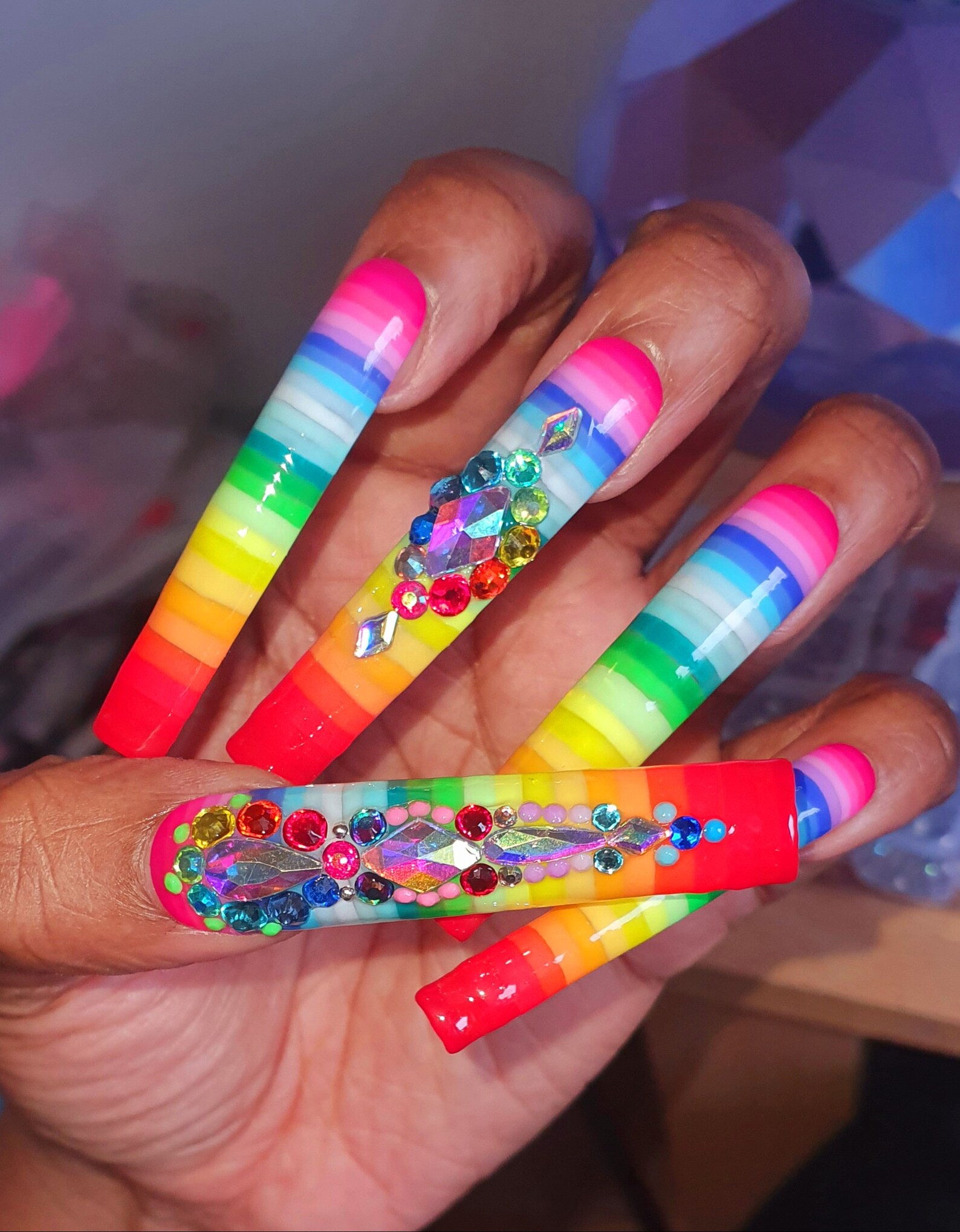 Rainbow Spectrum Bling Press on Nail Set Fake Nails/false Nails/luxury ...