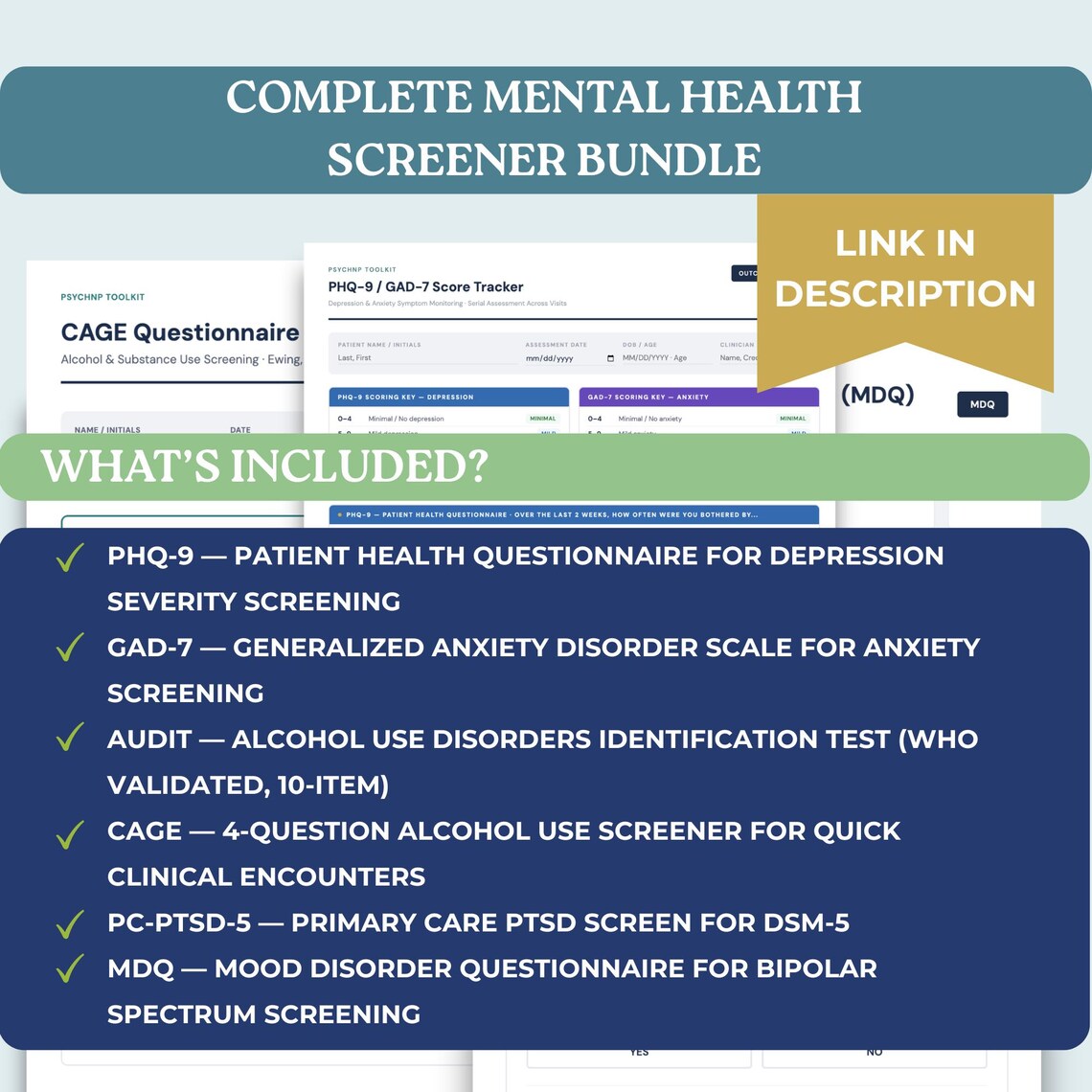 PHQ 9 GAD 7 Tracker Fillable Template Automatic Scoring PMHNP Mental ...