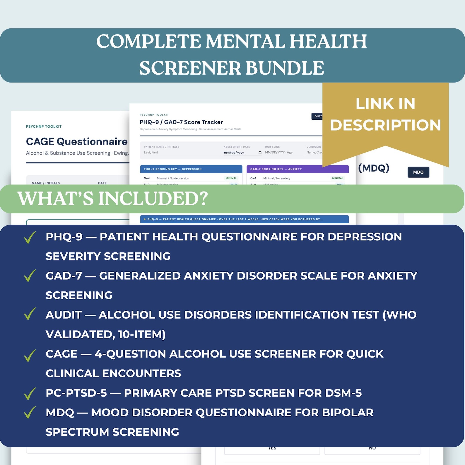 PHQ 9 GAD 7 Tracker Fillable Template Automatic Scoring PMHNP Mental ...