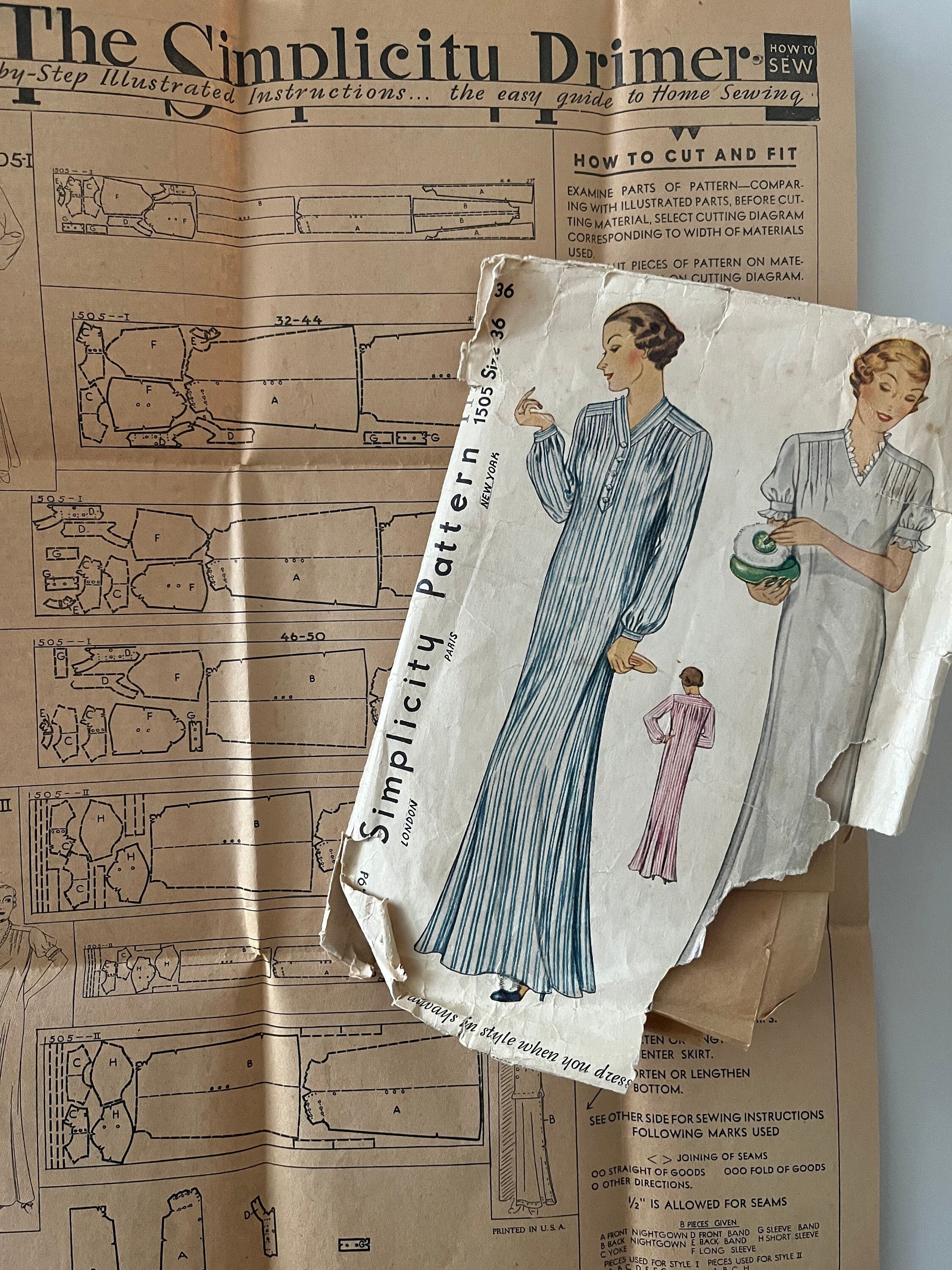 Original 1930s Nightgown Sewing Pattern Simplicity 117 Bust 36 - Etsy