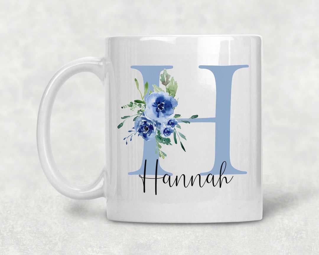 Large Blue Initial Ceramic Mug Birthday Christmas Gift - Etsy UK