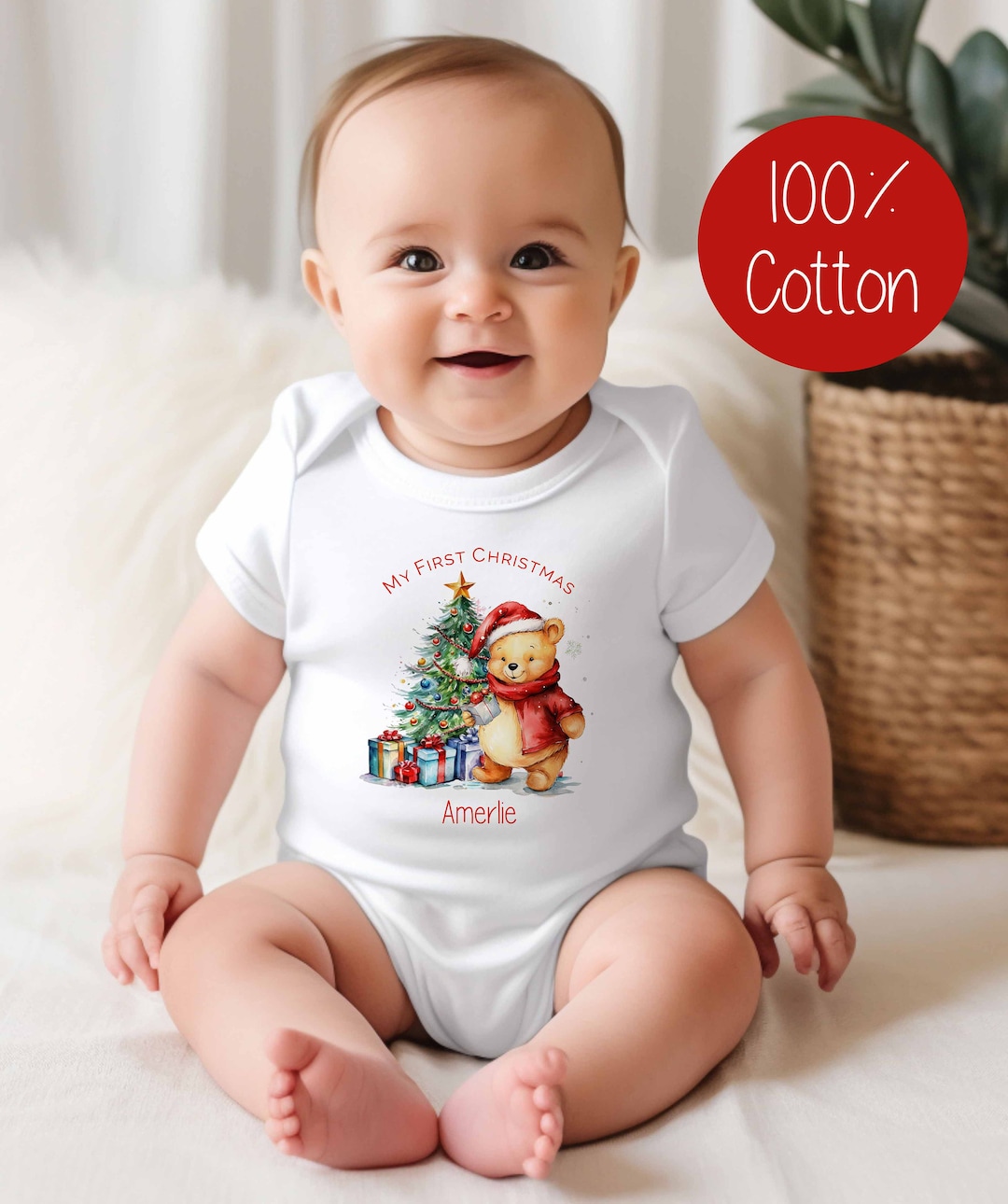 Baby's First Christmas santa Pooh Bear Baby Grow Gro - Etsy