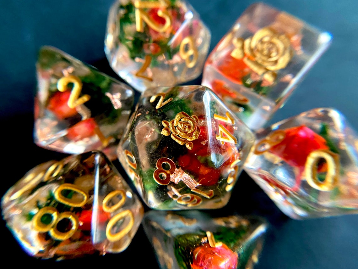 Rose Bud Dnd Dice Set Rose Dice Flower Dice Game Dice Set | Etsy
