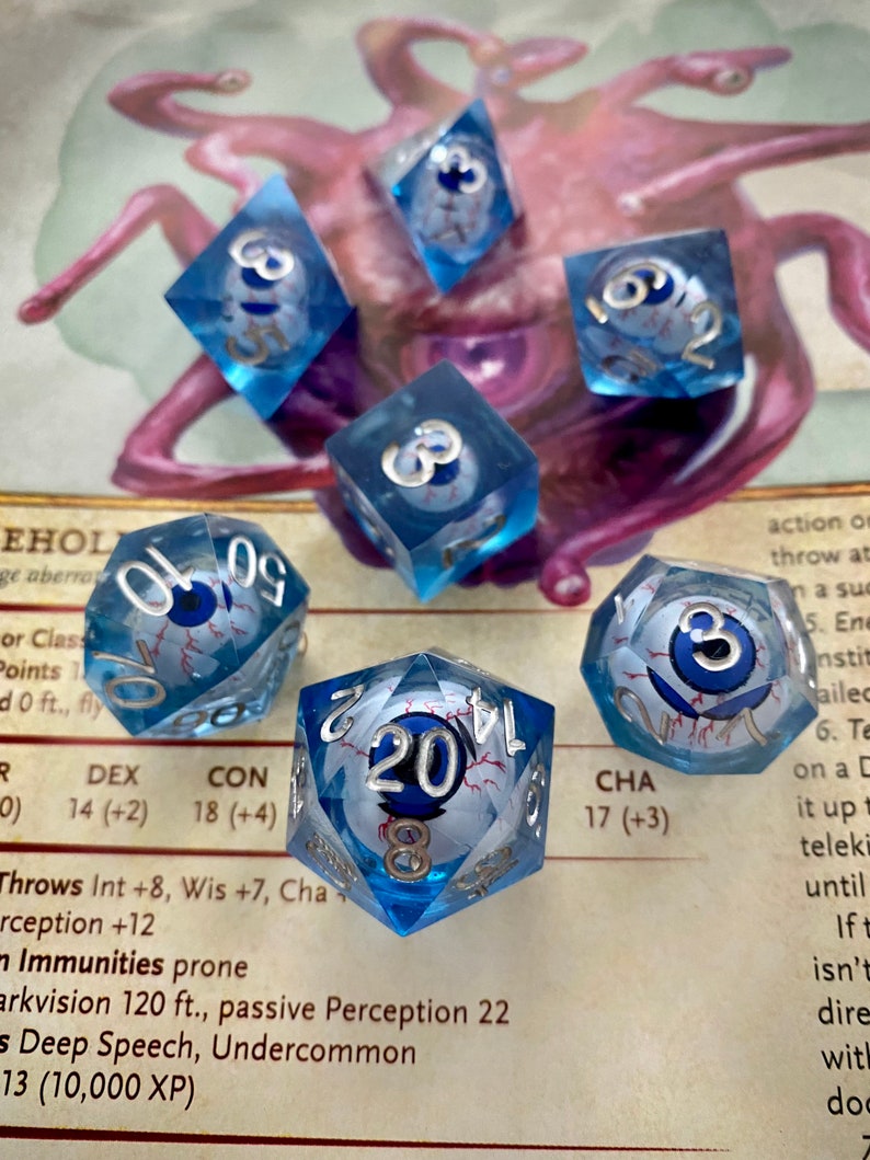 Beholder Eye Dnd Dice Set Handmade Sharp Edge Liquid Core Eye - Etsy