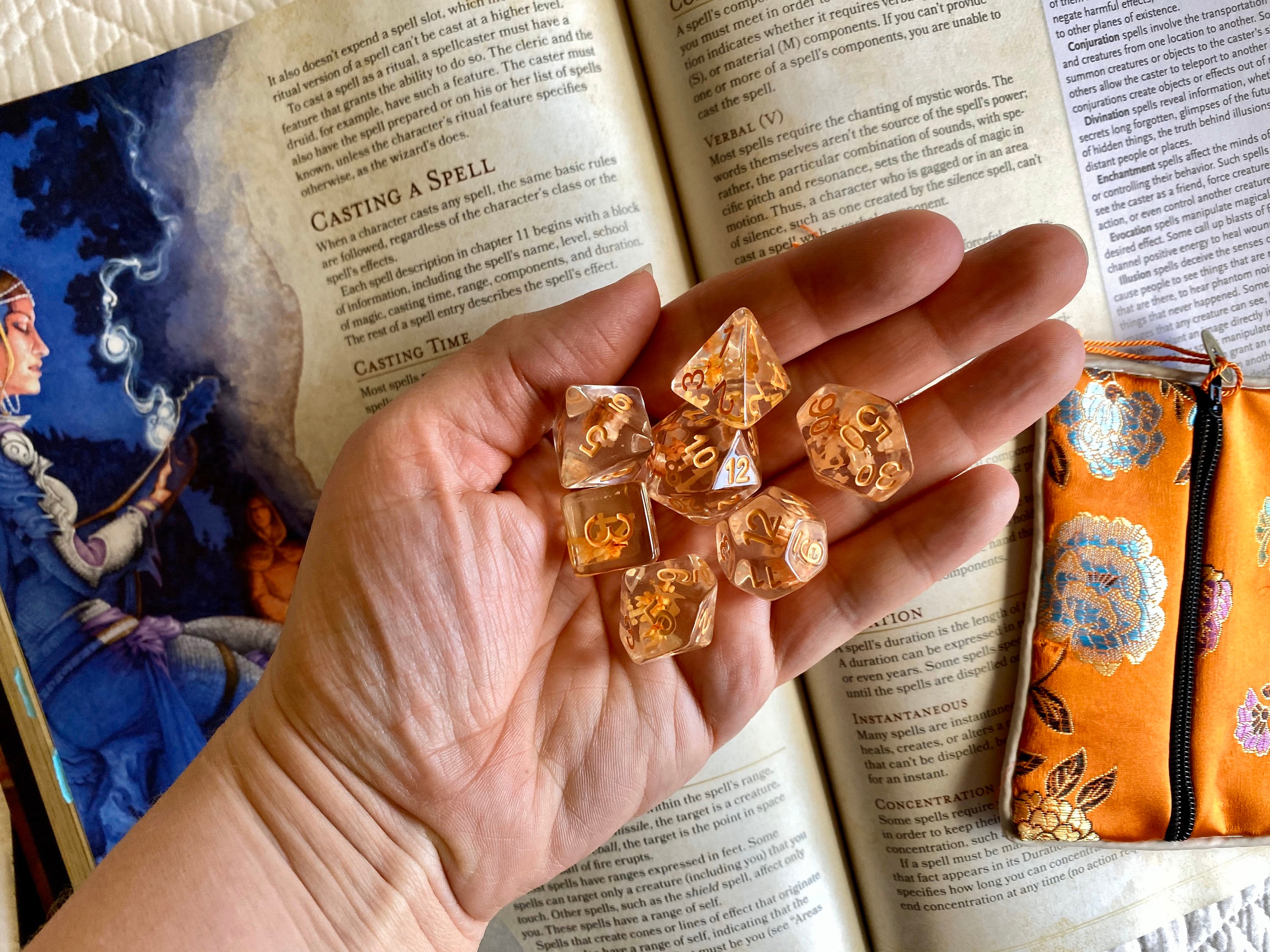 PEACH FLOWER DnD Dice Set - REAL FLOWERs Inside!! D&D Dice Set, TTrpg ...