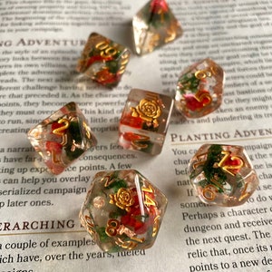 Rose Bud Dnd Dice Set, Rose Dice, Flower Dice, Game Dice Set for ...
