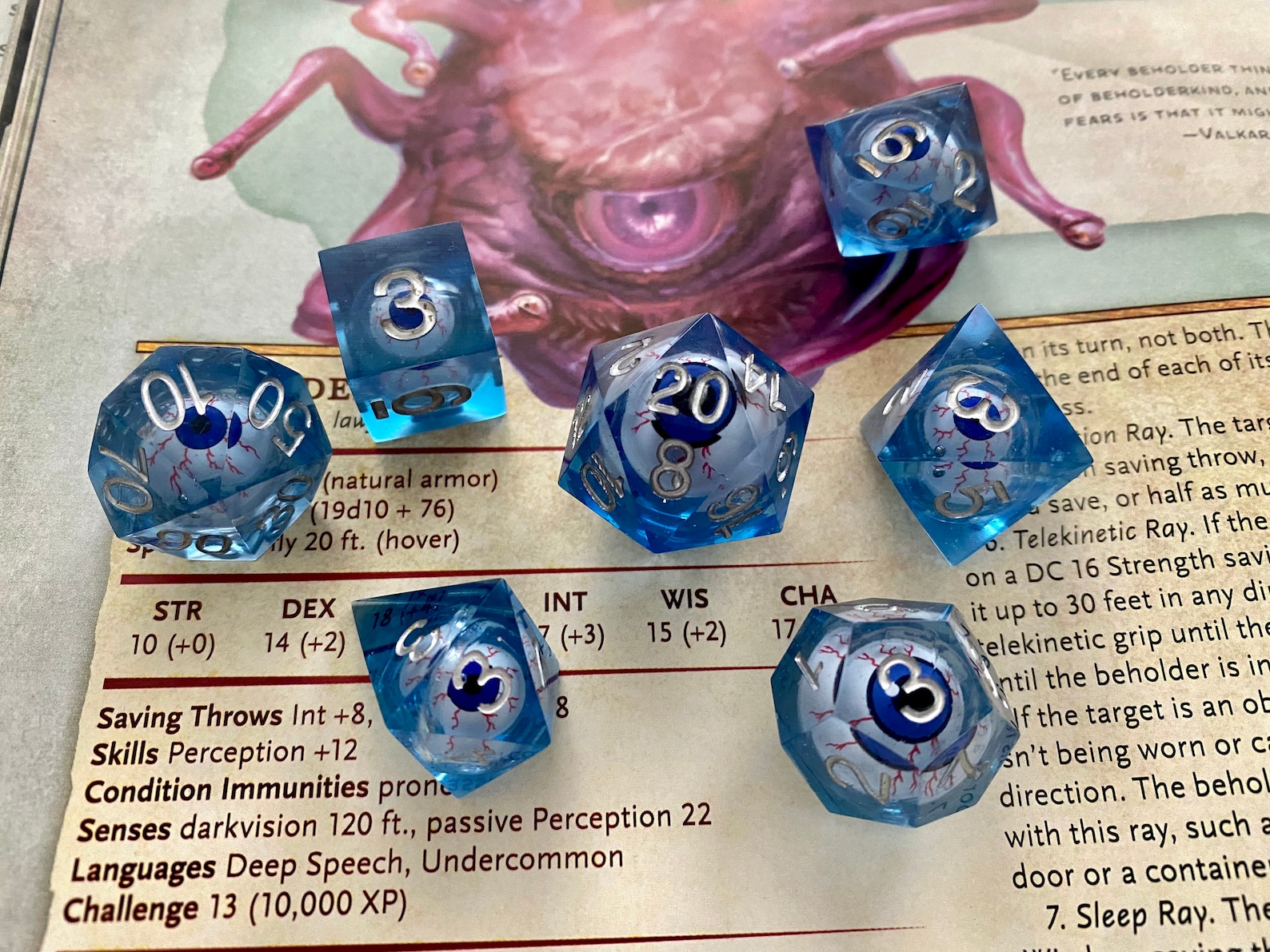 Beholder Eye Dnd Dice Set Handmade Sharp Edge Liquid Core Eye - Etsy