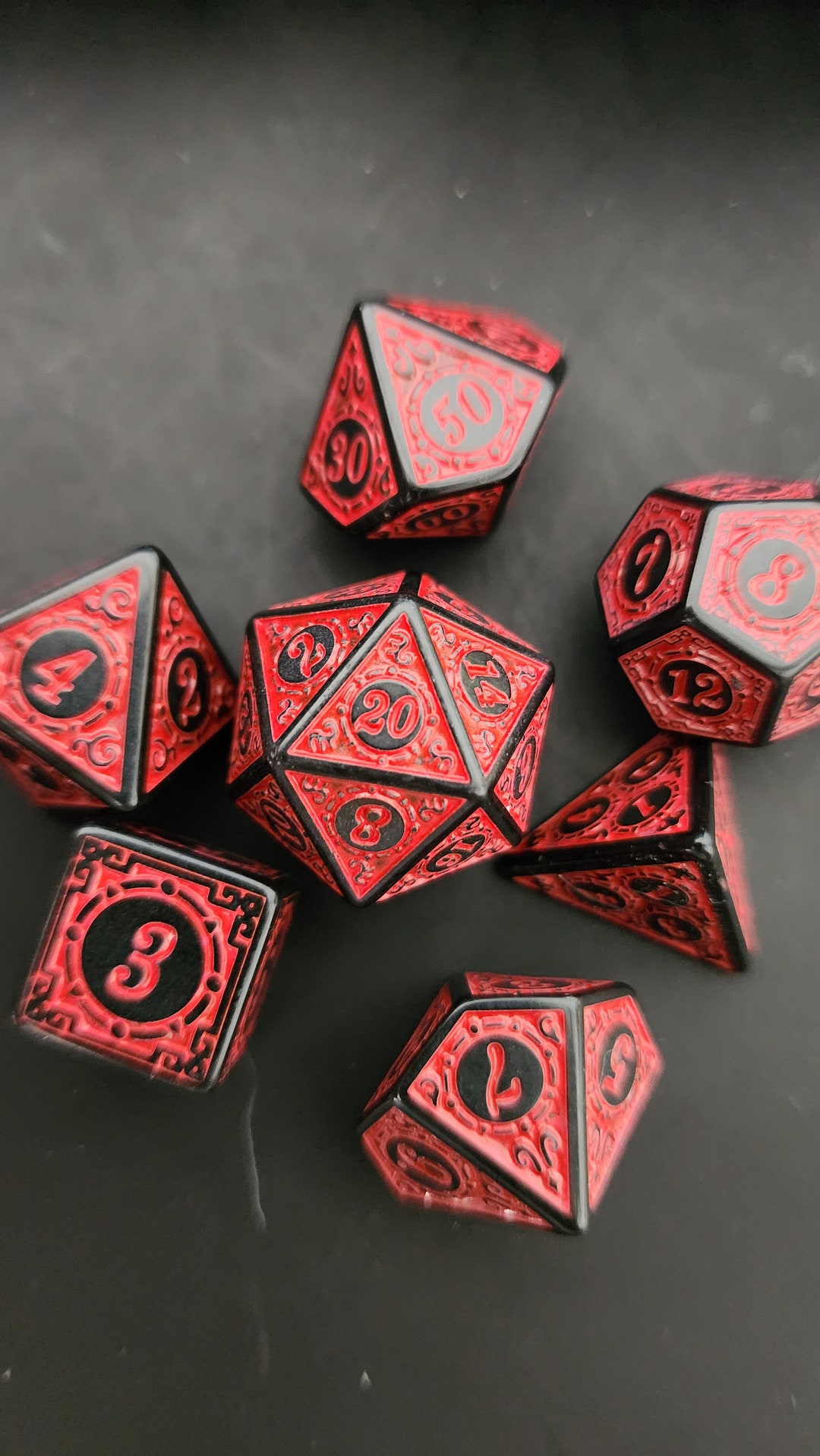 Ornate Red Dnd Dice Set for Dungeons and Dragons, D20 Polyhedral Scroll ...