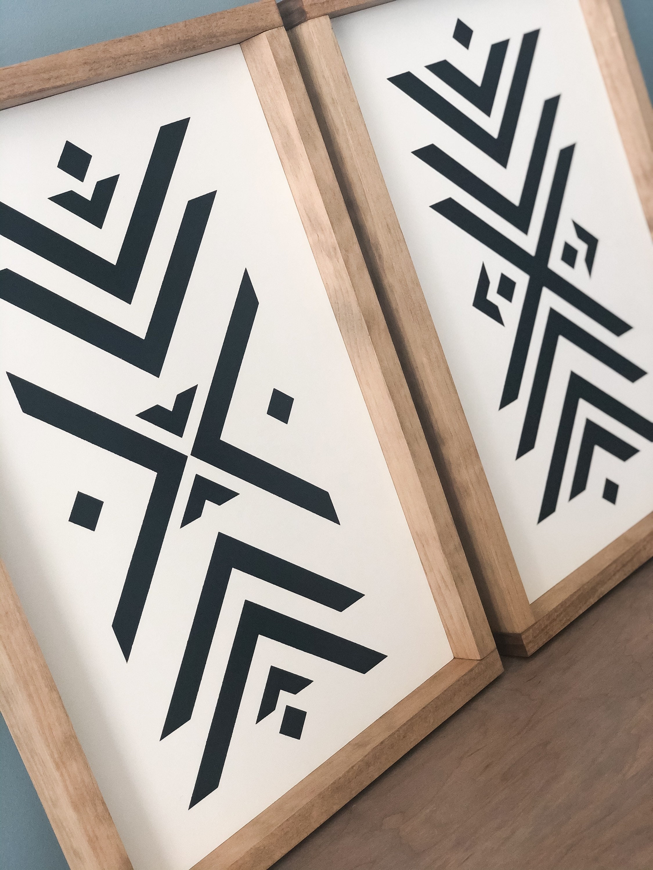 Boho Farmhouse Framed Sign Set | Black and White Tribal Art - Etsy