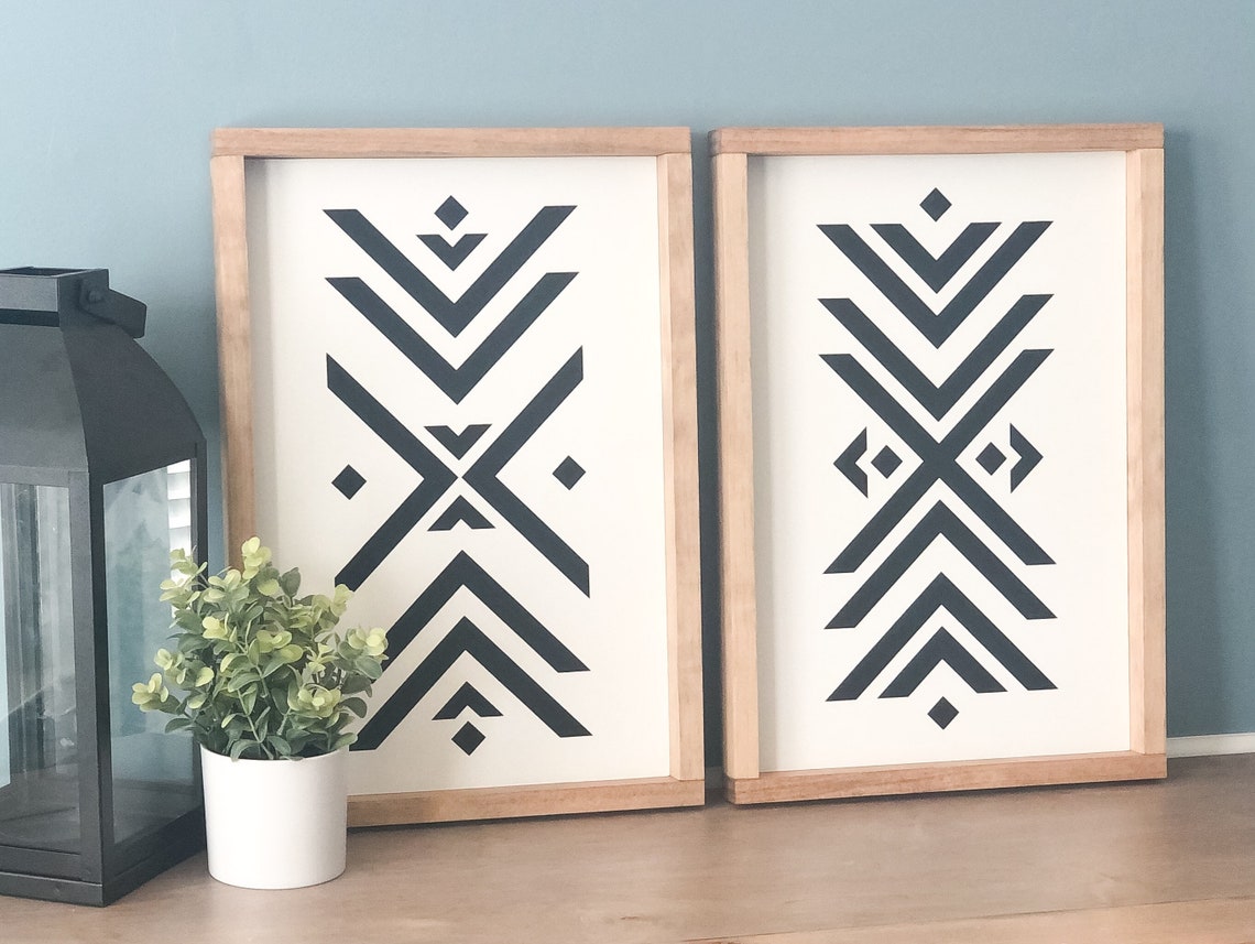Boho Farmhouse Style Framed Sign Modern Boho Farmhouse Tribal Pattern ...