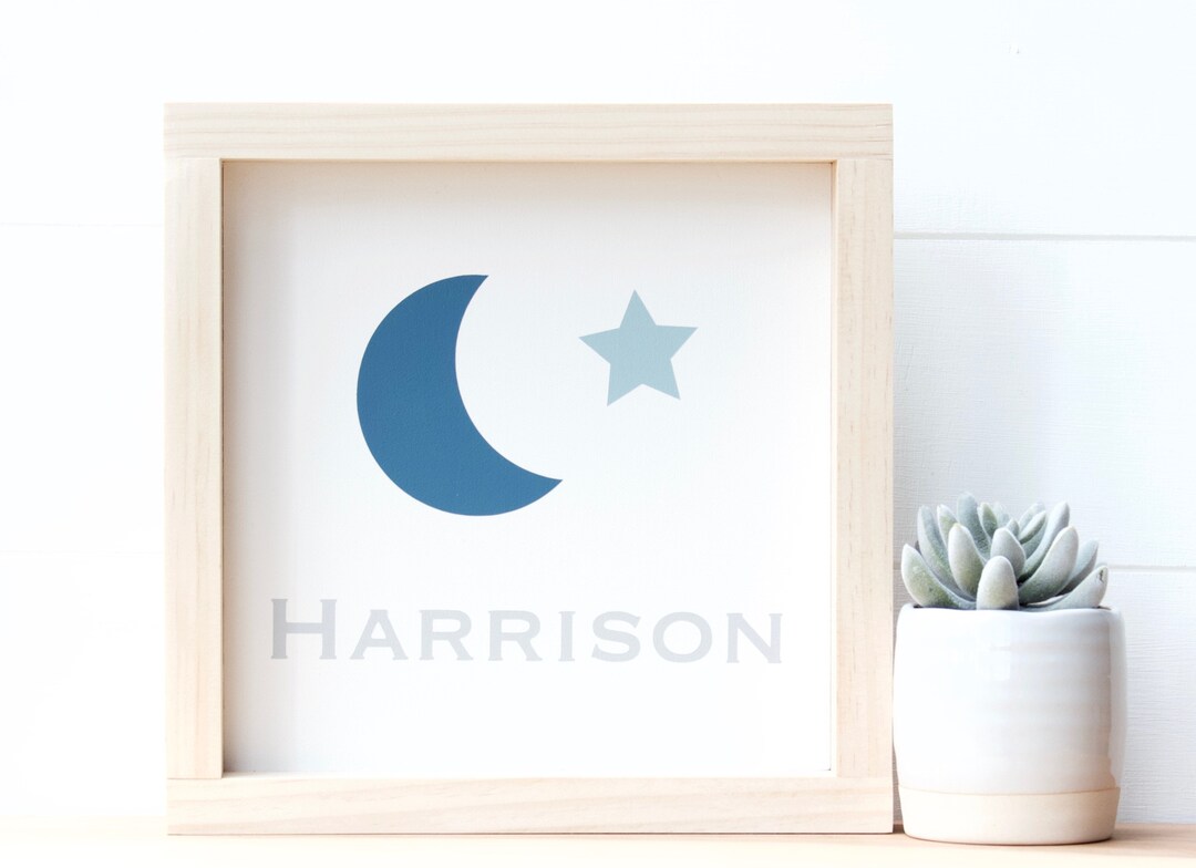 Moon & Star Nursery Sign| Personalized Baby Decor| Boy Room Decor| Baby ...