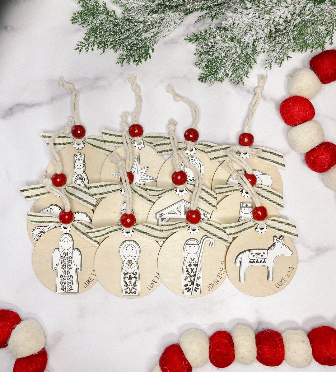 12 Days of Christmas Nativity Ornament Set, Nativity Ornament Countdown ...
