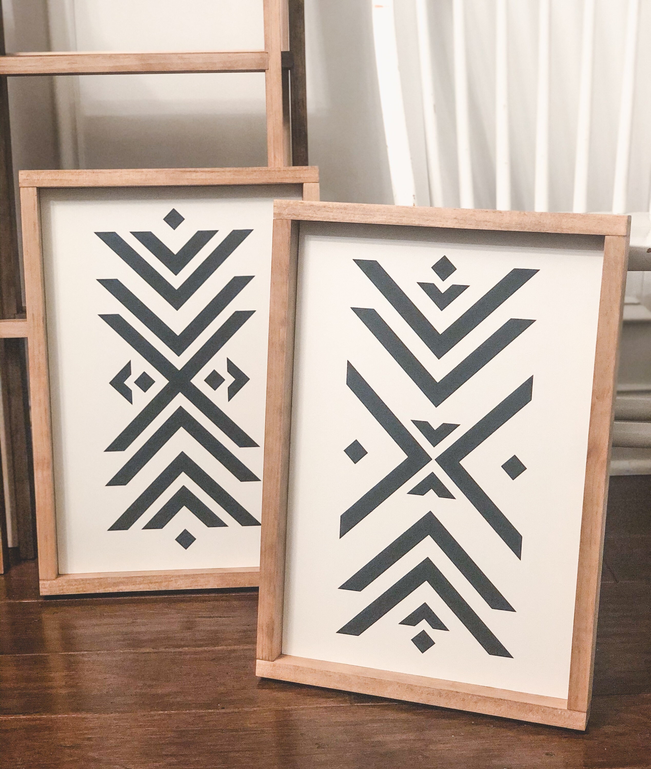 Boho Farmhouse Framed Sign Set | Black and White Tribal Art - Etsy