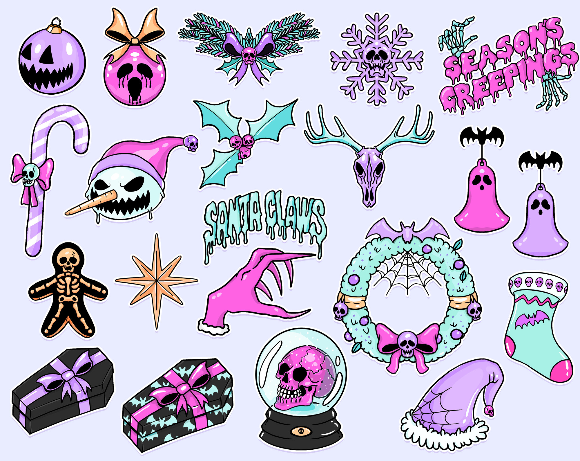 Spooky Christmas Clipart Pack | Pastel Goth Xmas Elements (PNG) - Etsy
