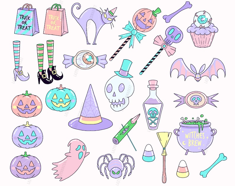 Pastel Halloween Clipart | Spooky Cute Designs (PNG) - Etsy