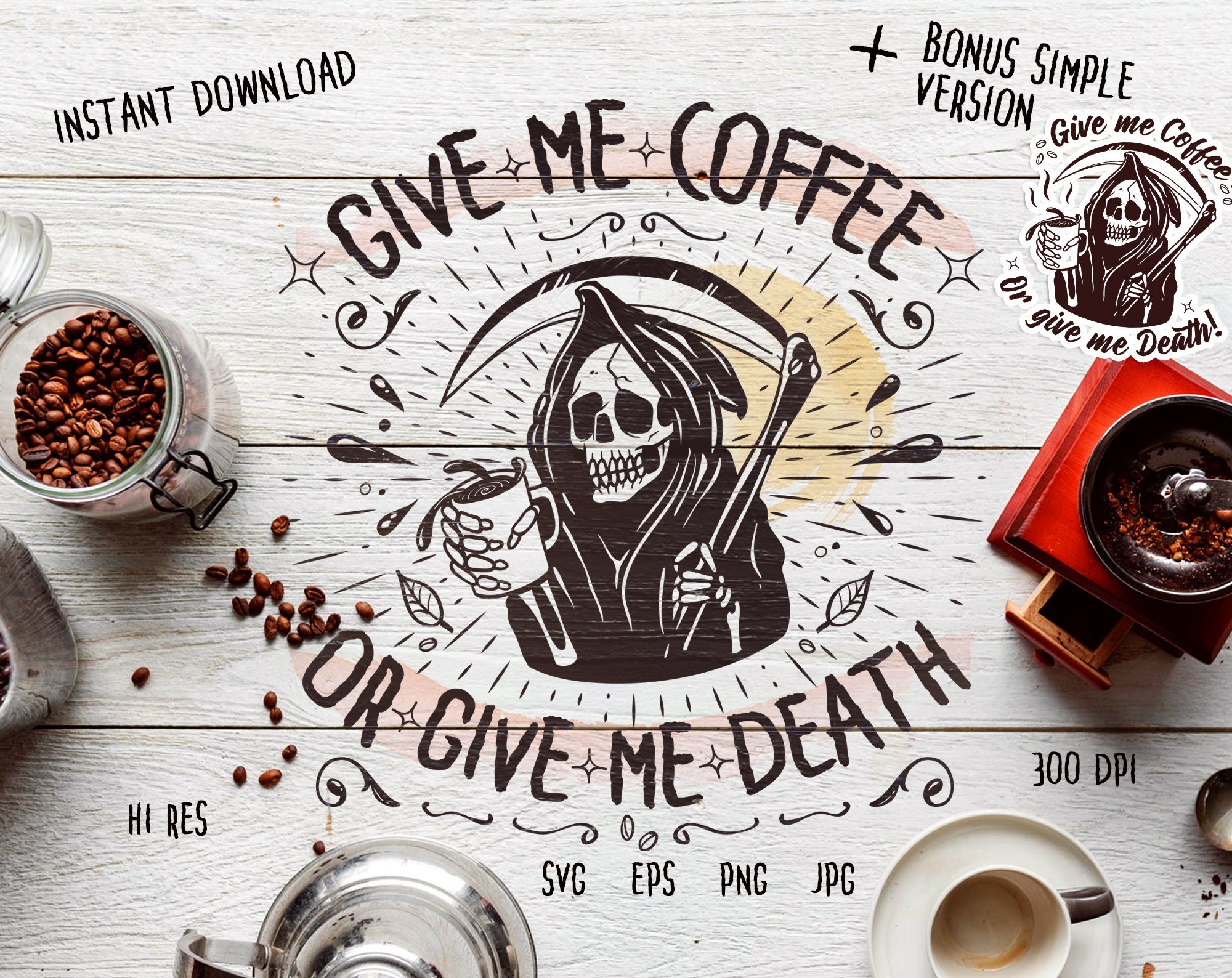 Grim Reaper Decal | Give Me Coffee or Give Me Death Graphic | Vector ...