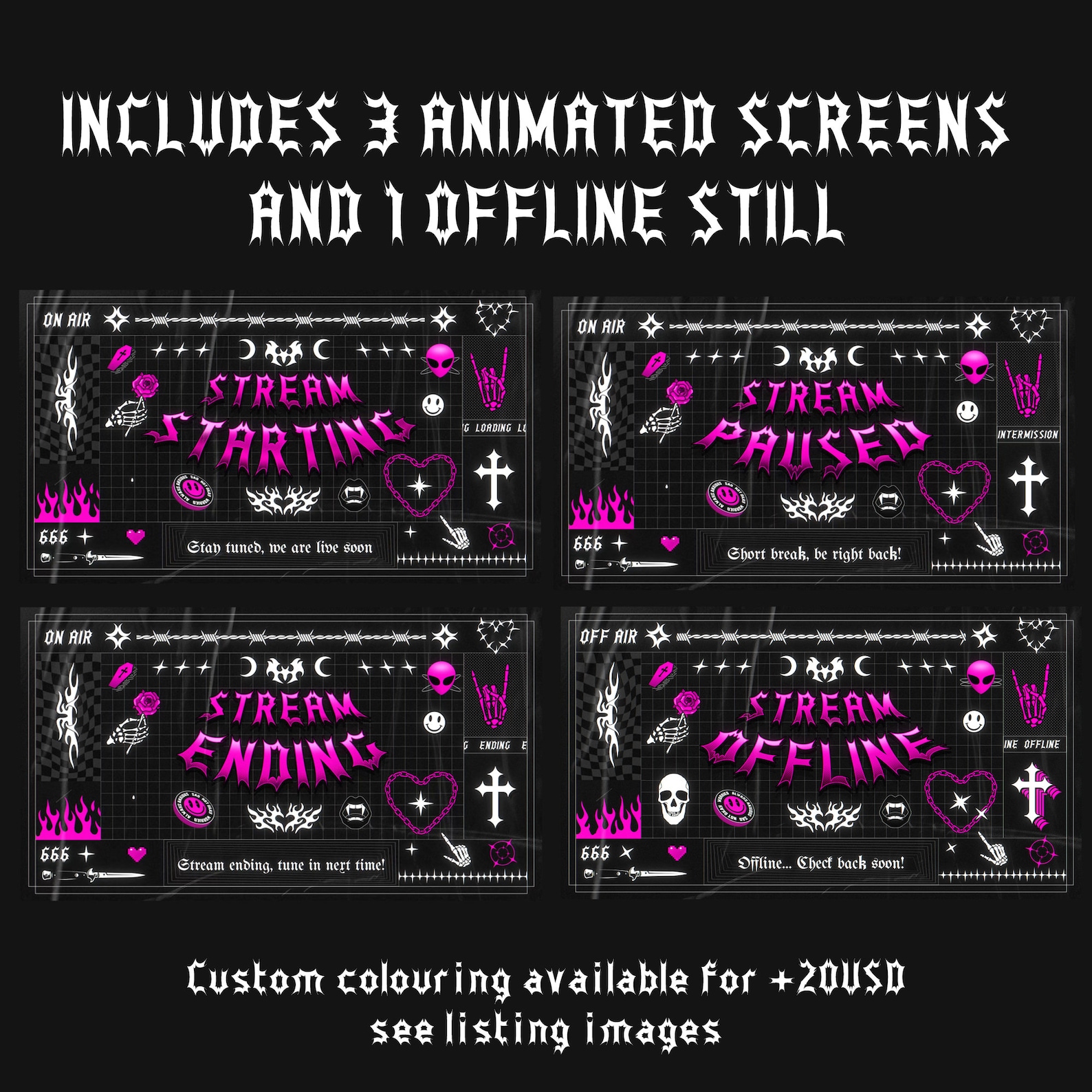 Goth Y2K Retro Twitch Loading Screens, Pink Gothic Stream Screens ...
