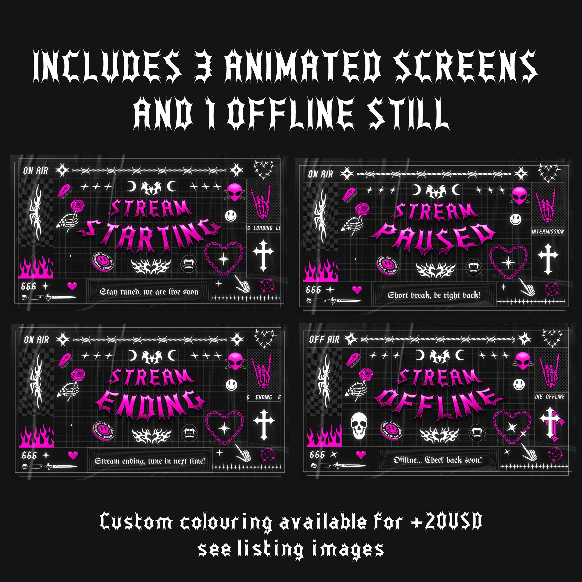 Goth Y2K Retro Twitch Loading Screens, Pink Gothic Stream Screens ...