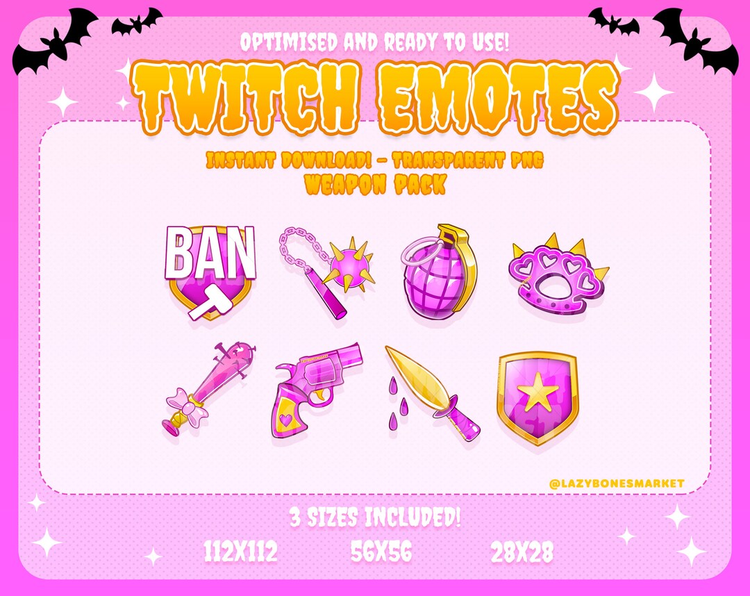 Cute Twitch Emotes | Weapon Twitch Emotes | Cute Pink Twitch Emote Pack ...