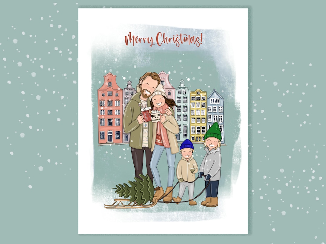 Custom Christmas Card Portrait: Unique Illustrated Holiday Card ...
