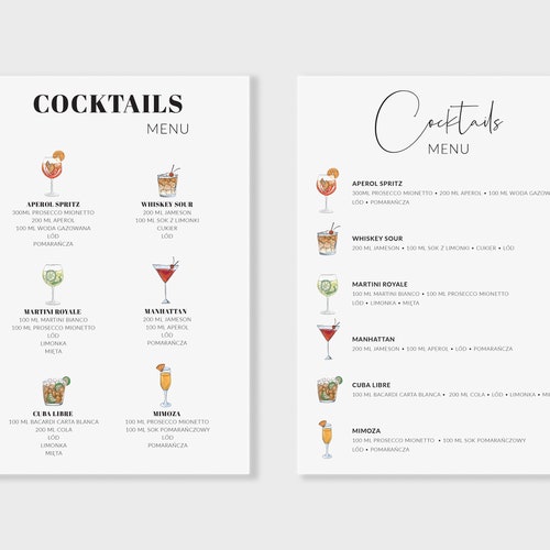 Cocktail Menu With Illustrated Drinks Custom Bar Signature - Etsy