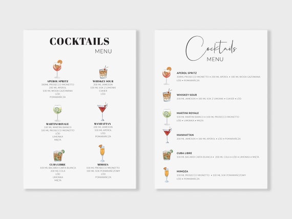 Cocktail Menu With Illustrated Drinks Custom Bar Signature - Etsy