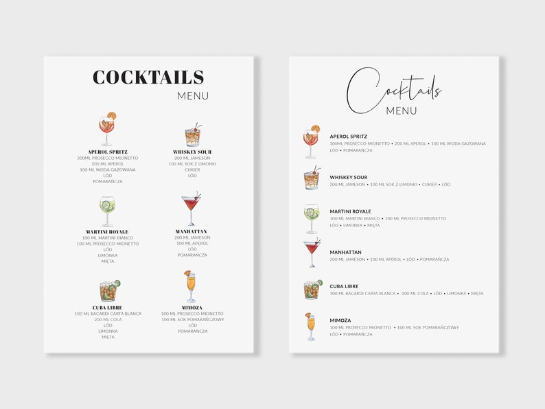 Cocktail Menu With Illustrated Drinks Custom Bar Signature - Etsy