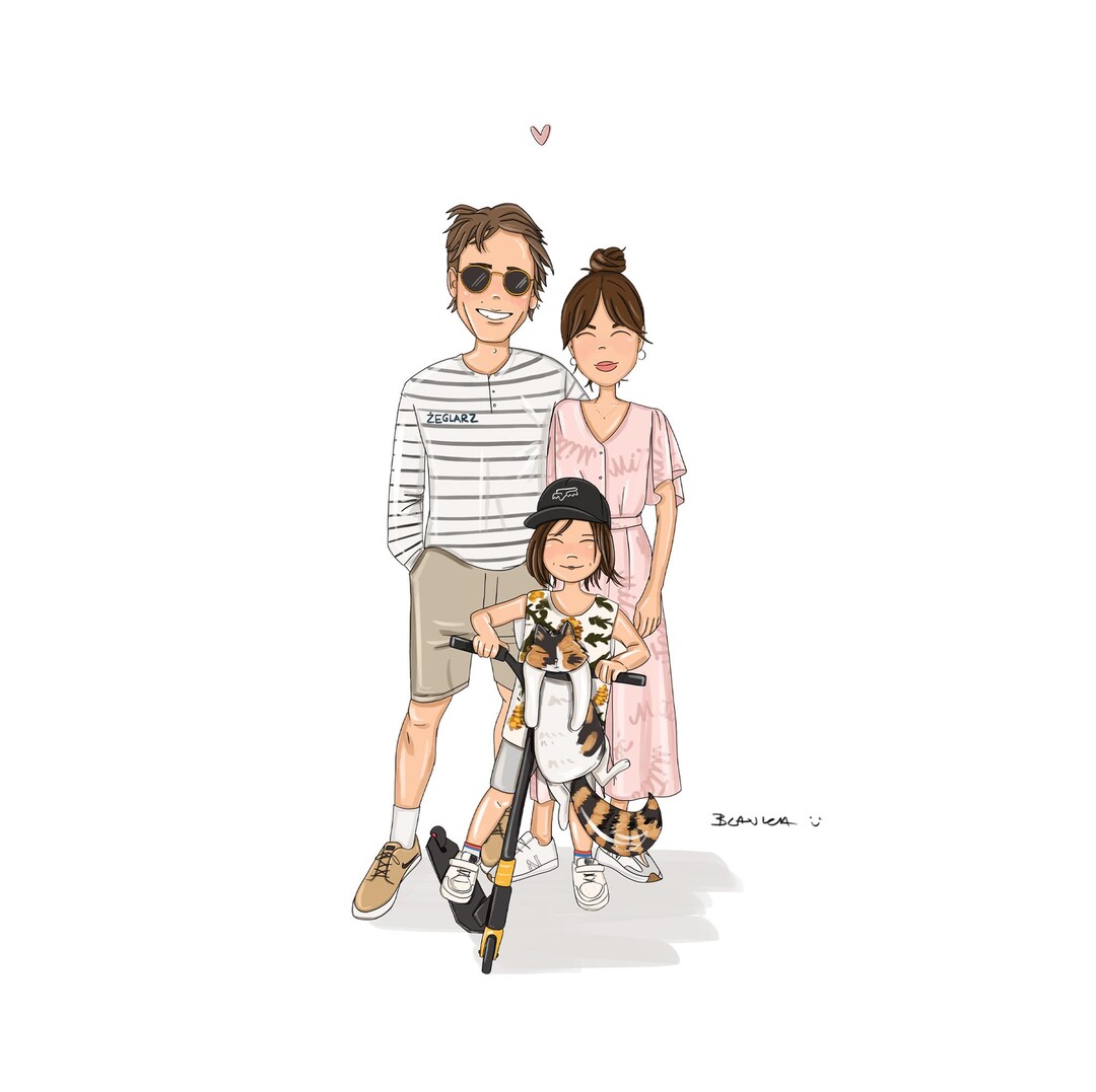 Family Portrait Illustration (3 People), Bespoke Drawing. the Best ...