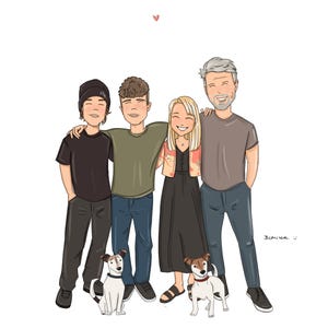 Family Portrait (4 People), Bespoke Illustration, Custom Portrait, Best ...