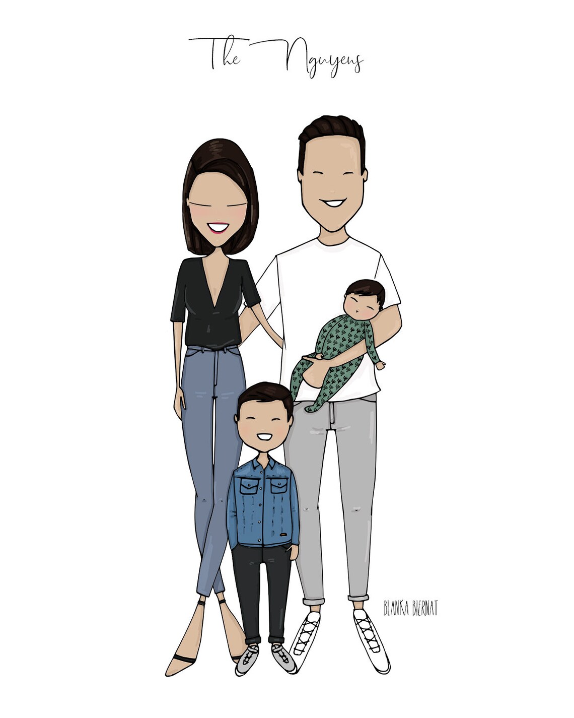 Family Portrait 4 People Bespoke Illustration Custom | Etsy
