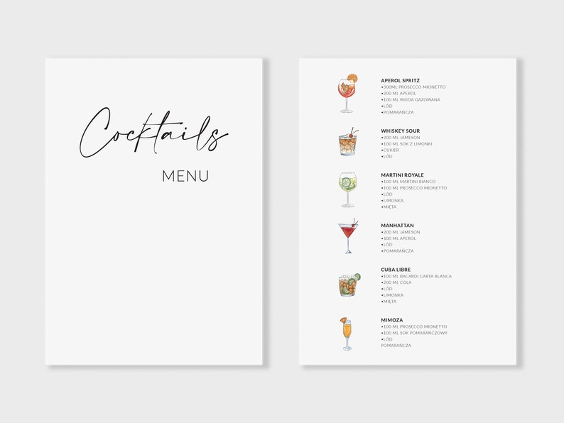 Cocktail Menu With Illustrated Drinks Custom Bar Signature - Etsy