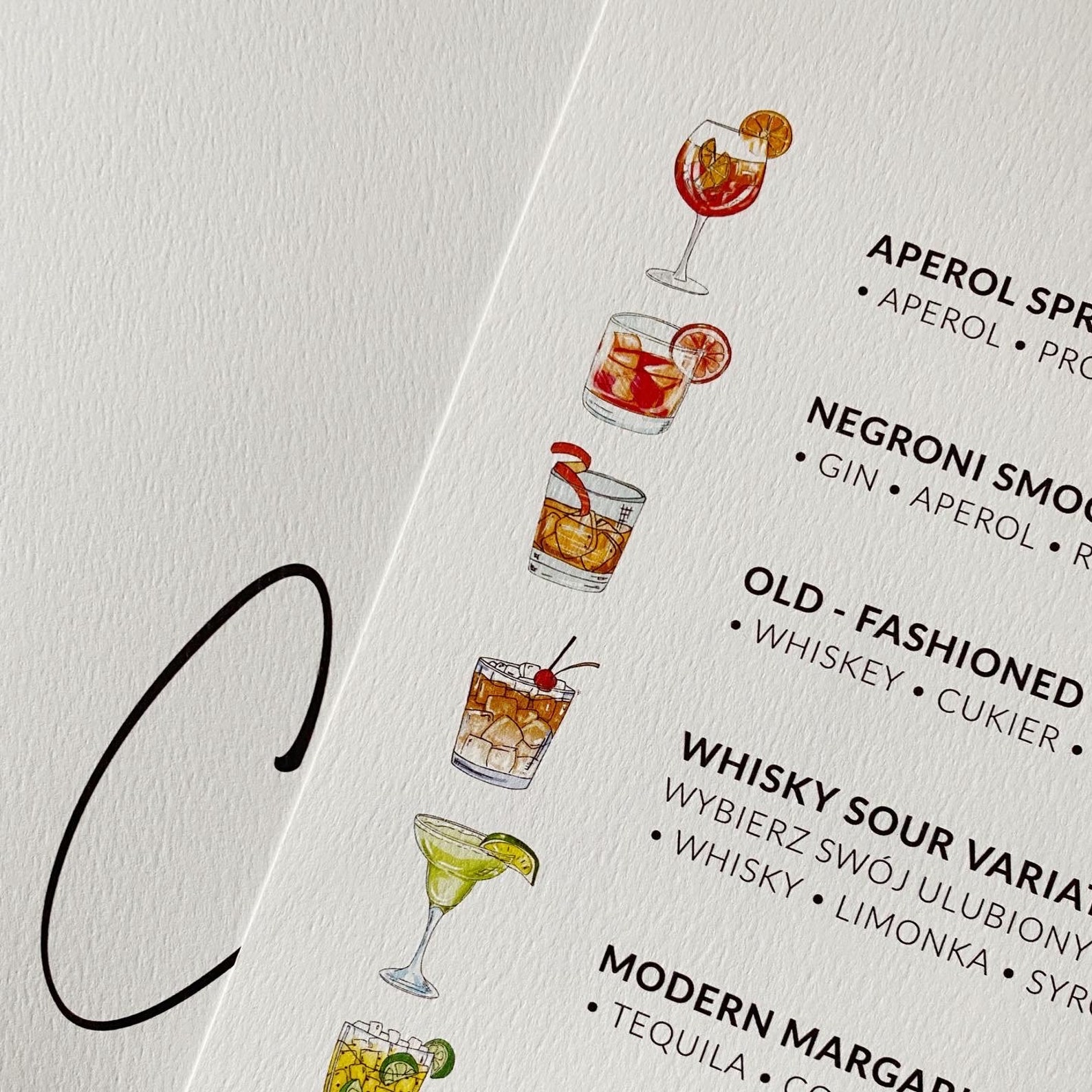 Cocktail Menu With Illustrated Drinks, Custom Bar Signature Drinks ...