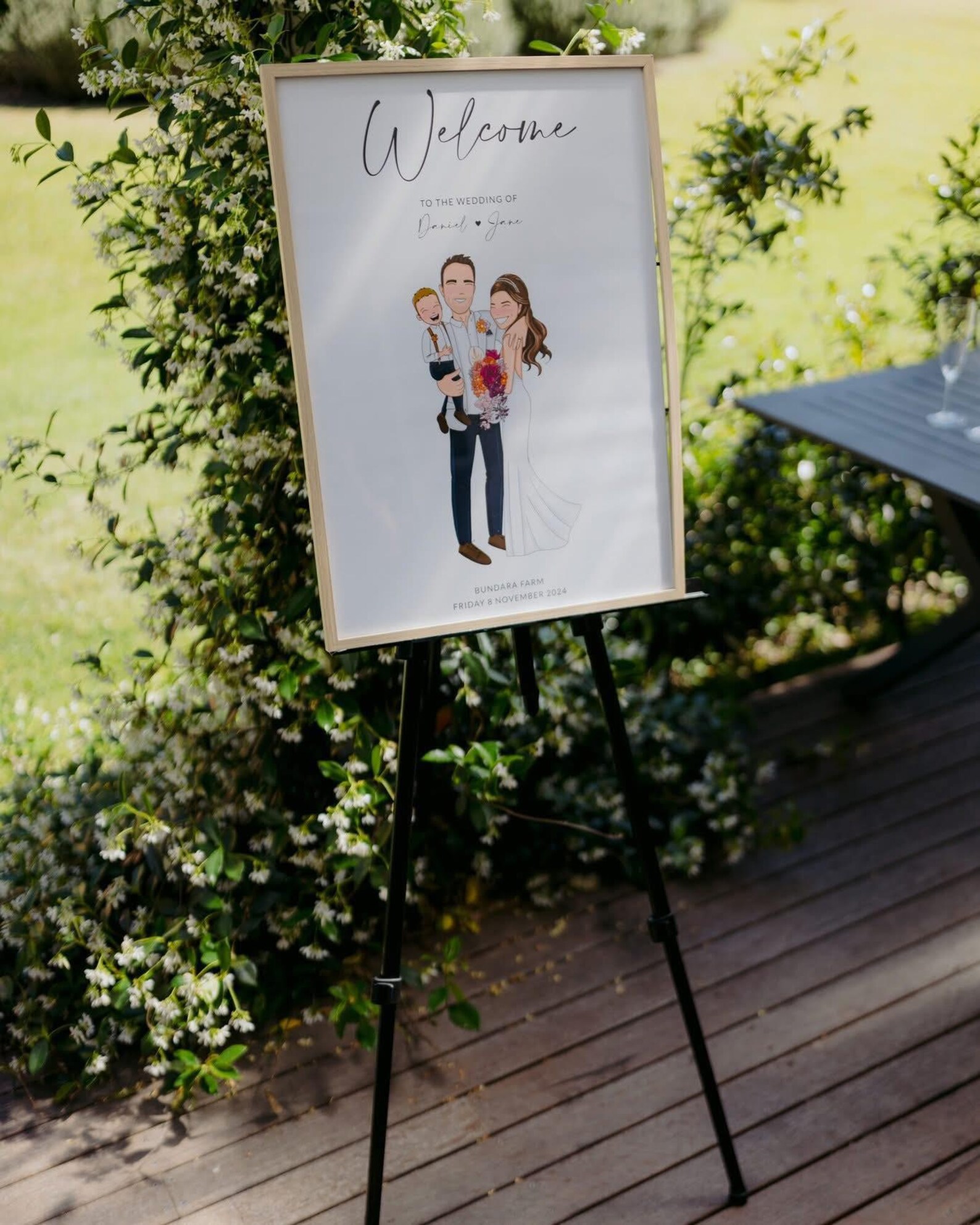 Wedding Welcome Sign With a Hand Drawn Portrait Illustration. Welcome ...