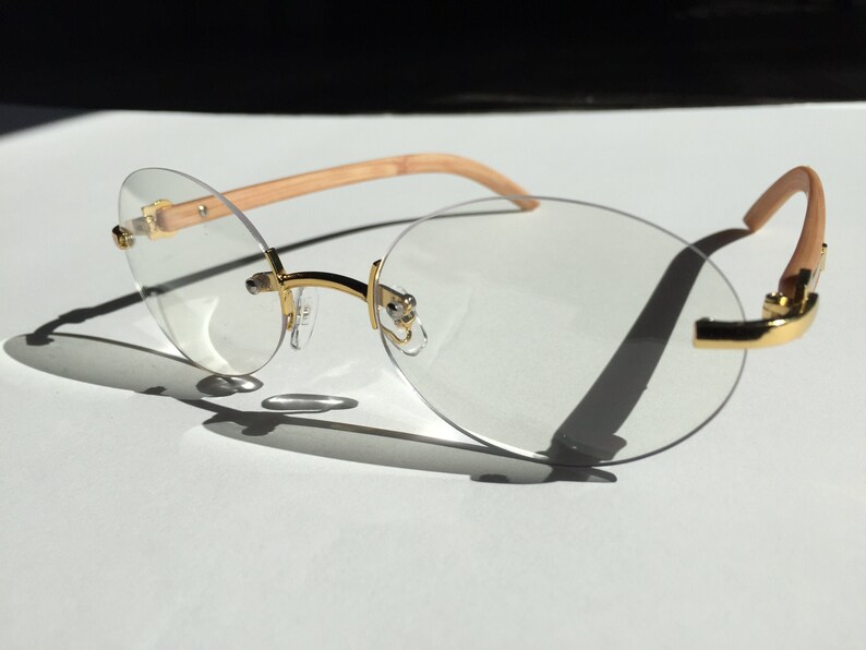 Vintage Rimless Glasses Retro Buffs Oval Hip Hop Pop Smoke Wood Cartier ...