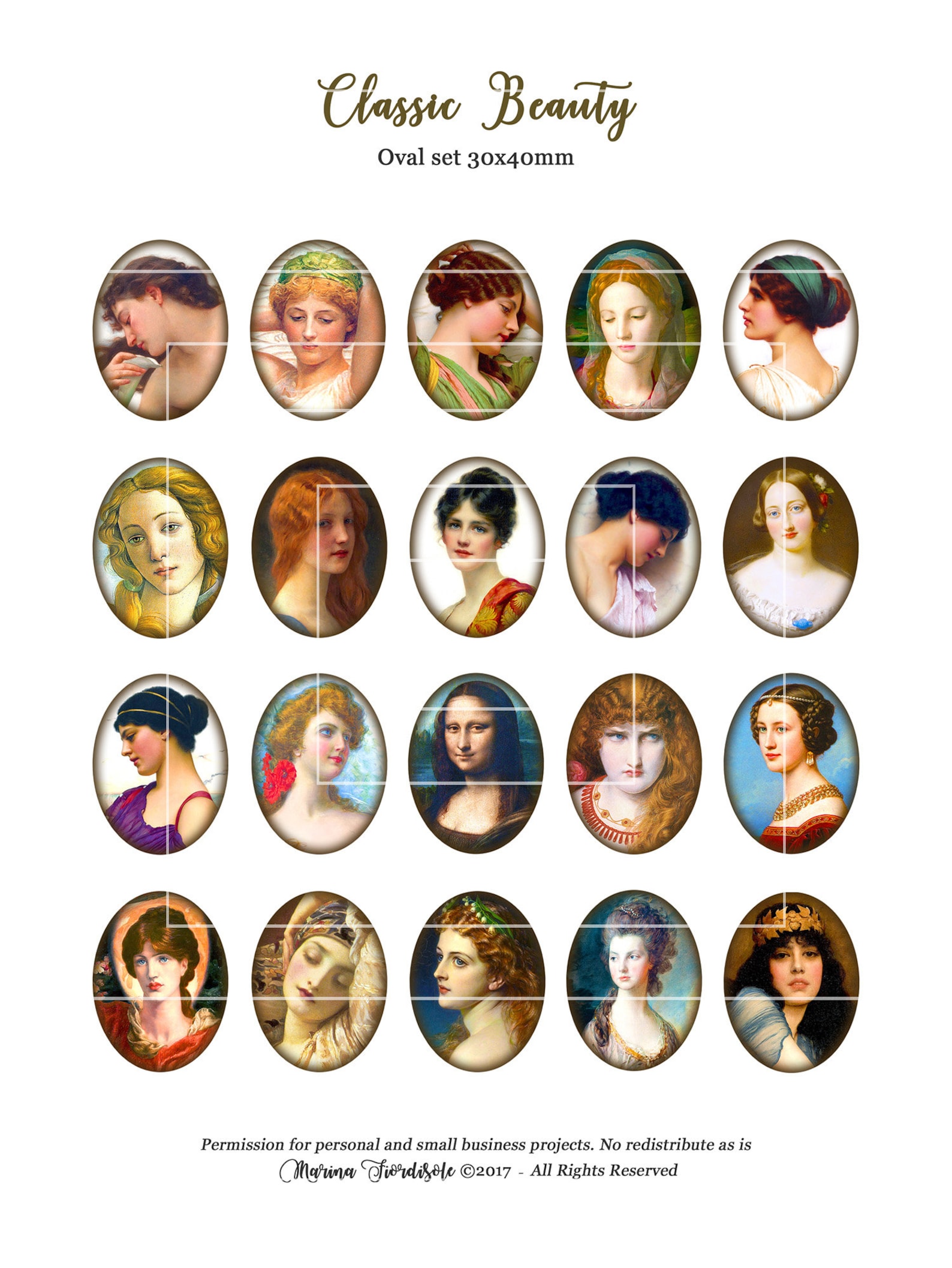 Classic Beauty Digital Collage Sheet 40x30mm Oval, 30x22mm, 25x18mm ...