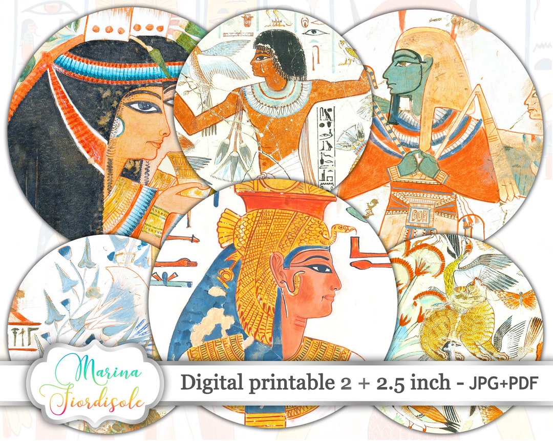 Ancient Egypt Painting Digital Collage Sheet Circle Printable 2 Inch, 2 ...